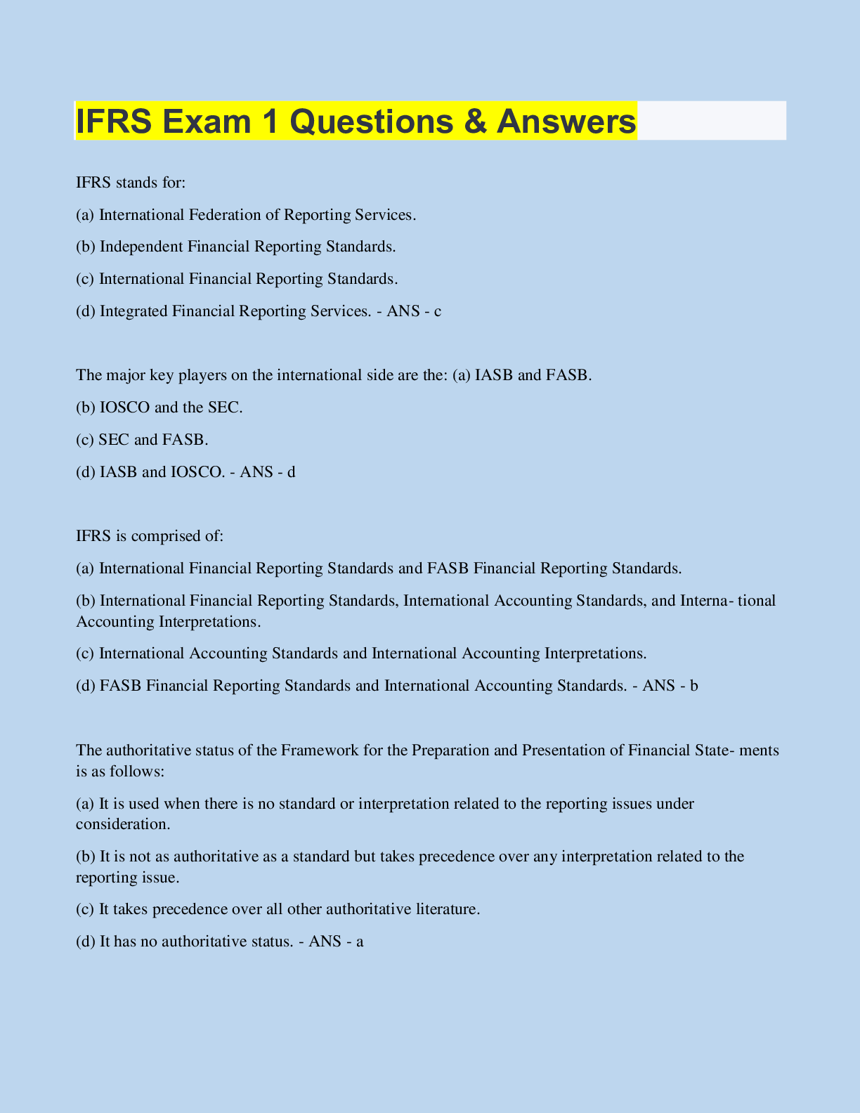 IFRS Exam 1 Questions & Answers - Scholarfriends